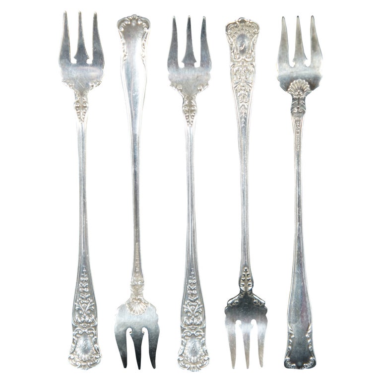 5 Antique Gorham Sterling Silver Cocktail Forks Floral Scallop Oyster ...