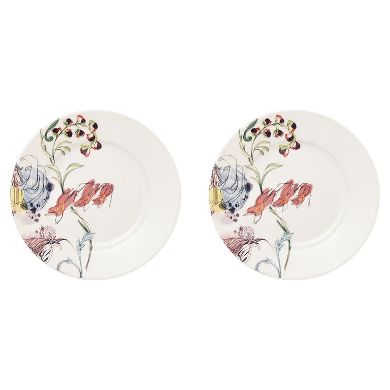 Grandma's Garden, Contemporary Porcelain Dessert Plates Set with Floral ...