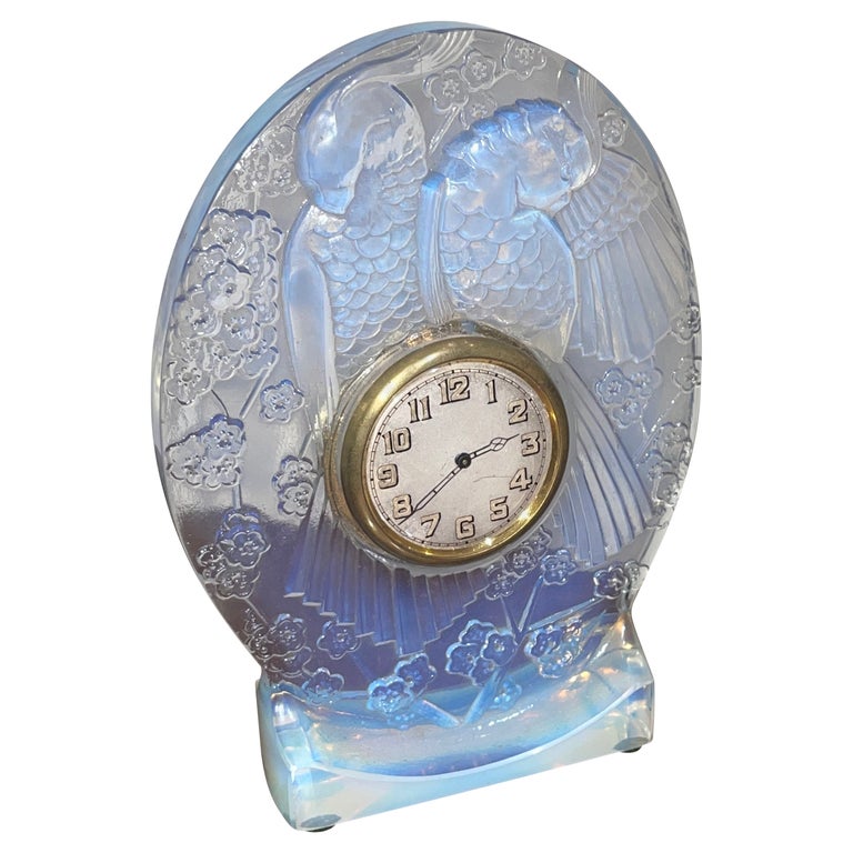 René Lalique Art Deco Opalescent Glass Clock with Love Birds For Sale ...