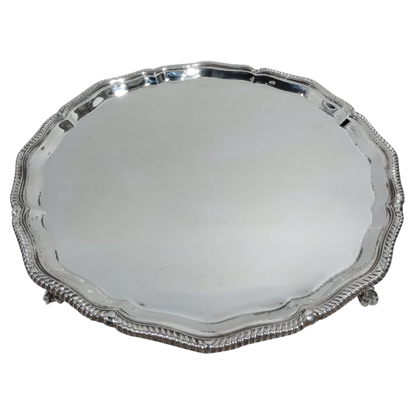 Antique English, Large Round Sterling Silver Tray For Sale at 1stDibs