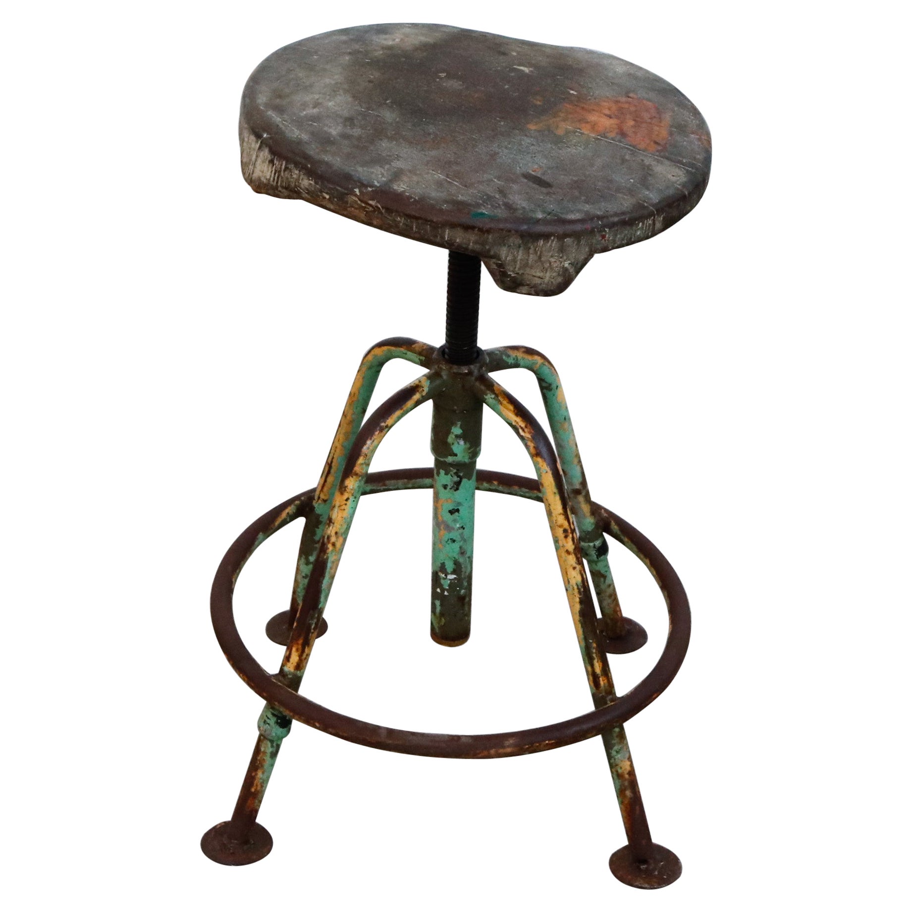 Heywood Wakefield Oak and Iron Industrial Stools, Early 1900s at 1stDibs