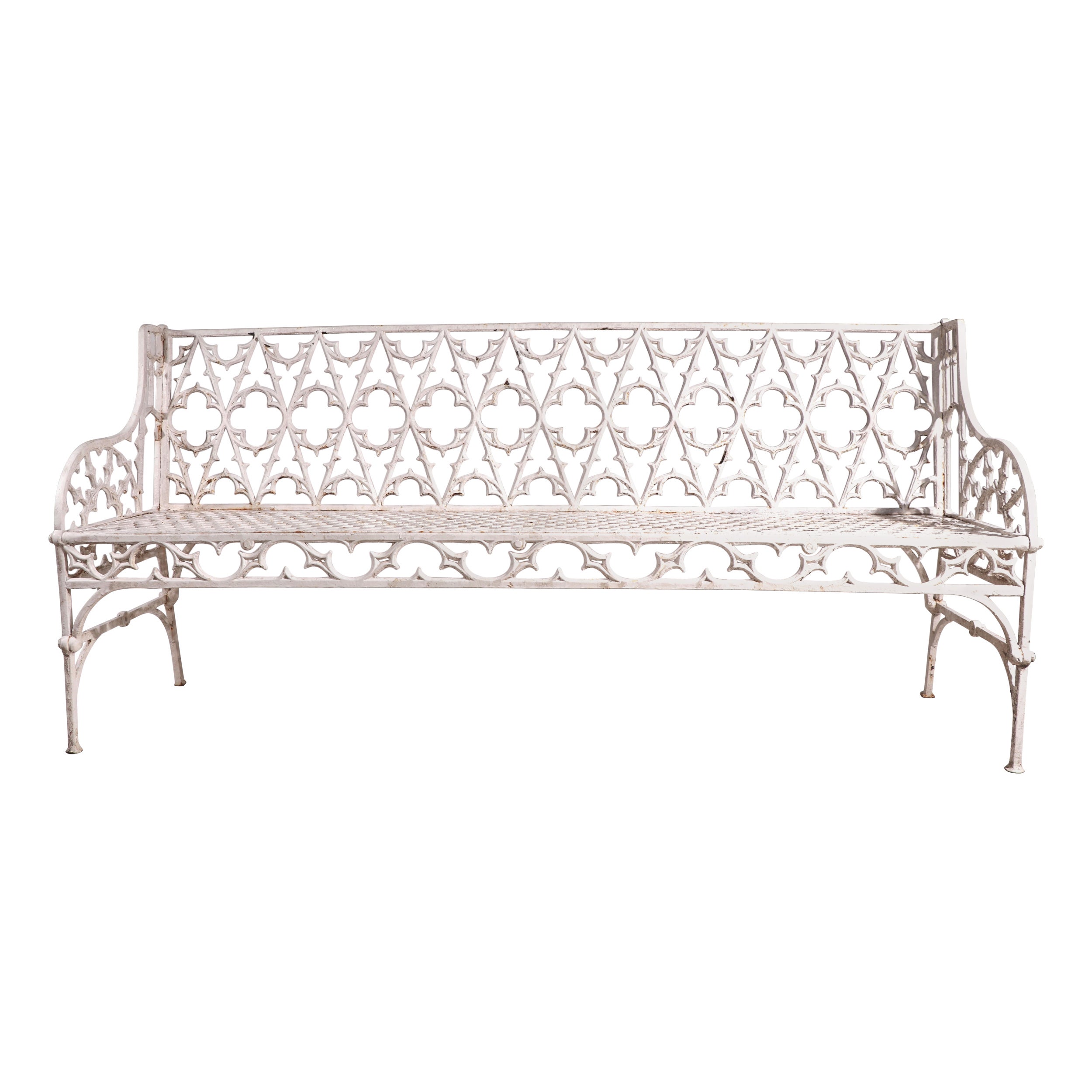 Antique French Victorian White Painted Cast Iron Cameo Garden Bench ...