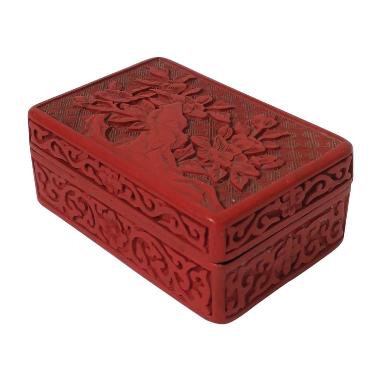 Chinese Red Cinnabar and Black Lacquer Box at 1stDibs