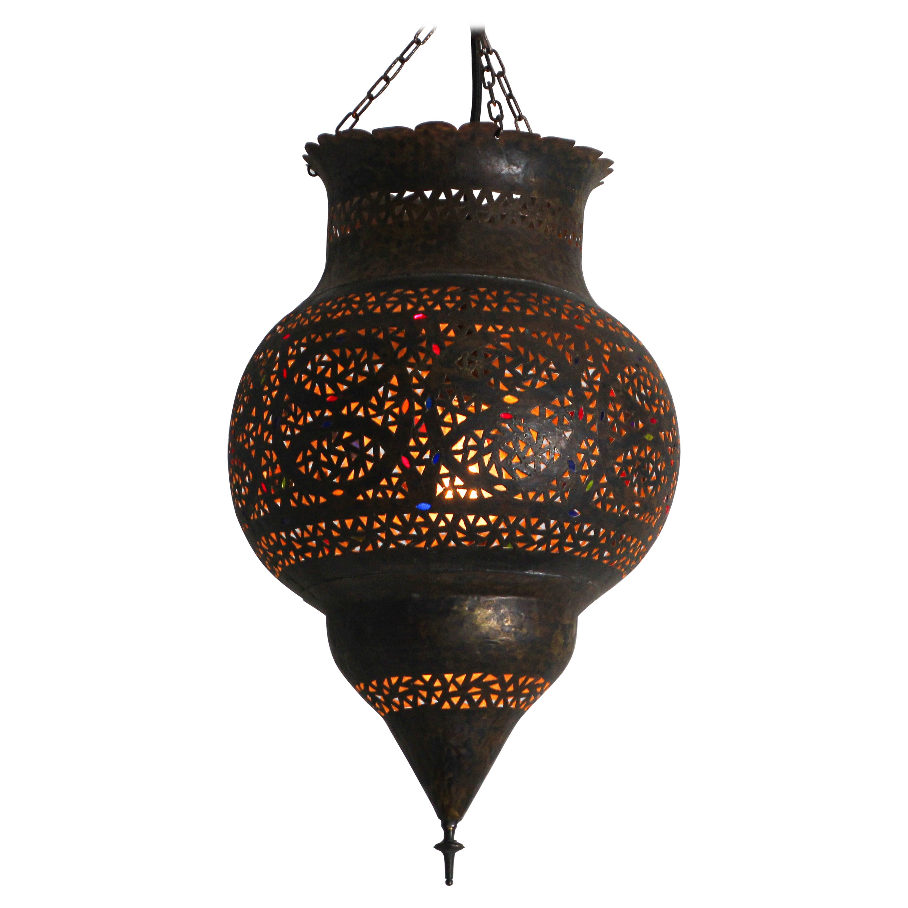 Moroccan Handcrafted Moorish Pendant Lantern with Multi-Color Glass For ...