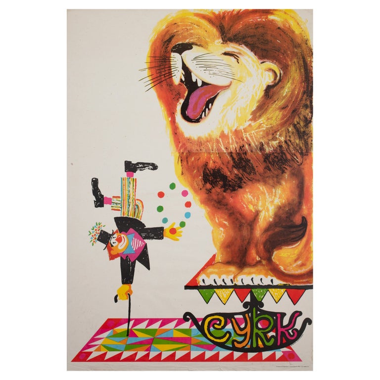 Cyrk Polish Circus Poster Clown and Lion R1982, Miedza-Tomaszewski For ...