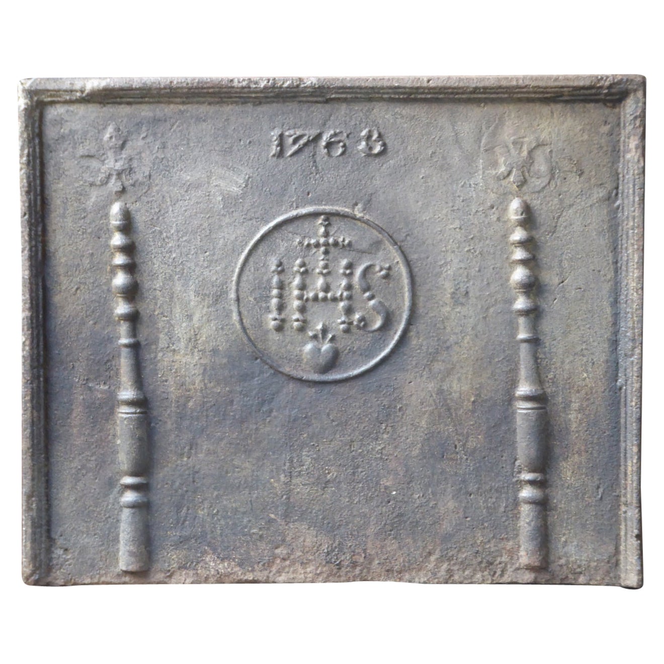 18th Century French Fireback 'Pillars with Medieval IHS Monograms For ...
