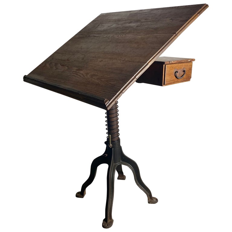 Rare Morse Drafting Table, Cast Iron and Wood, with Seldom Seen Drawer ...