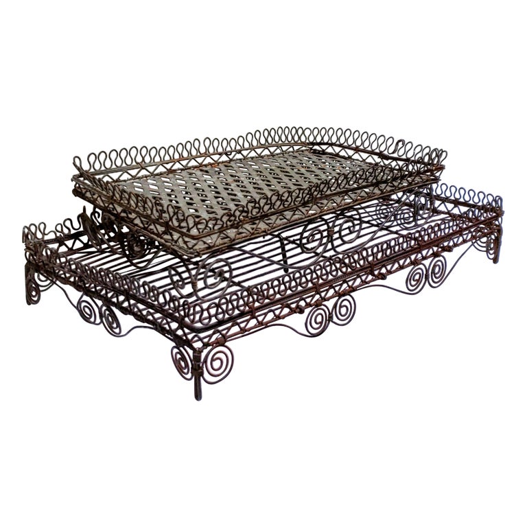 Pair of Ornate 19th Century French Wire Bakery Trays For Sale at 1stDibs