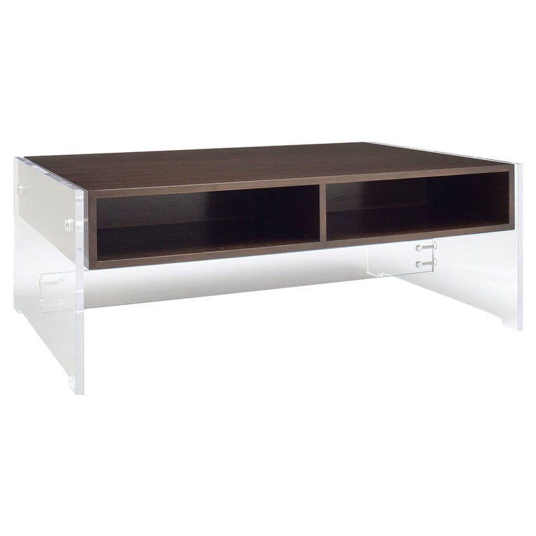 Coffee Table Walnut Case with a Lucite Base For Sale at 1stDibs