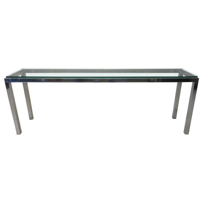 Chrome / Glass Console / Sofa Table in the style of Pace at 1stDibs