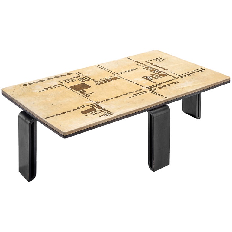 Dutch Coffee Table in Travertine and Ebonised Wood For Sale at 1stDibs