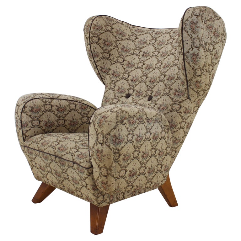 1950s Extra Large Wingback Chair, Czechoslovakia at 1stDibs