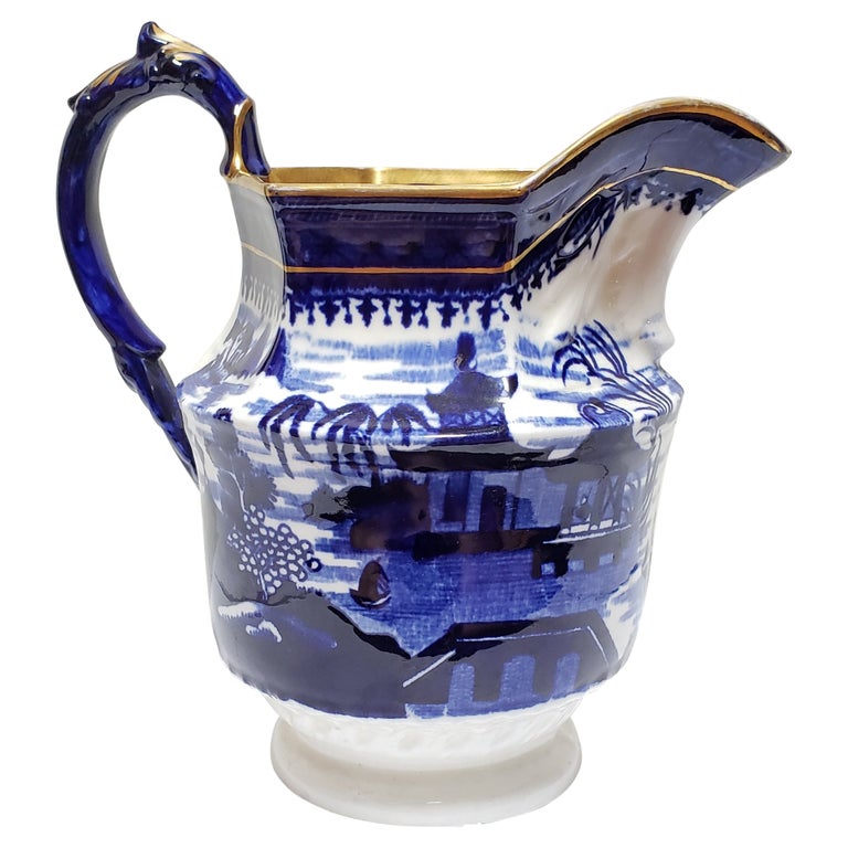 Blue Transfer Porcelain Willow Pattern Pitcher, English, circa 1825 For ...