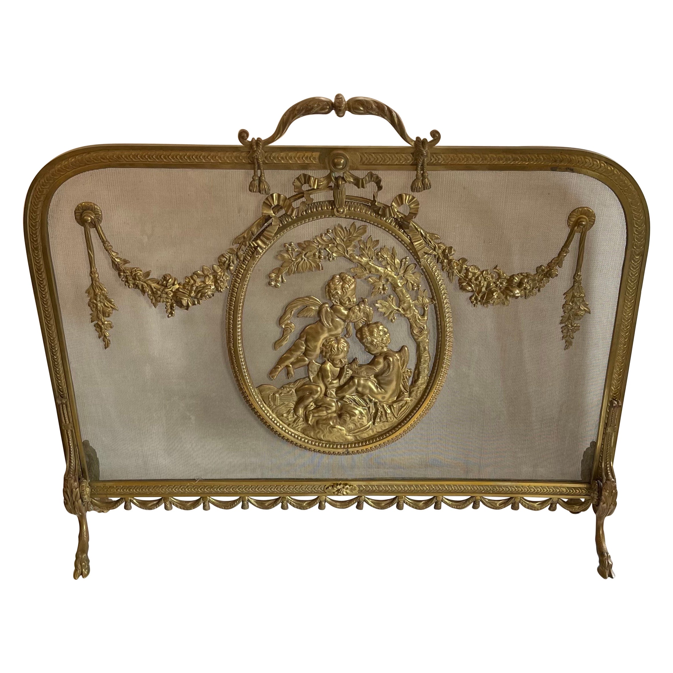 Wonderful French Doré Bronze Fireplace Screen with Ribbons Medallion ...