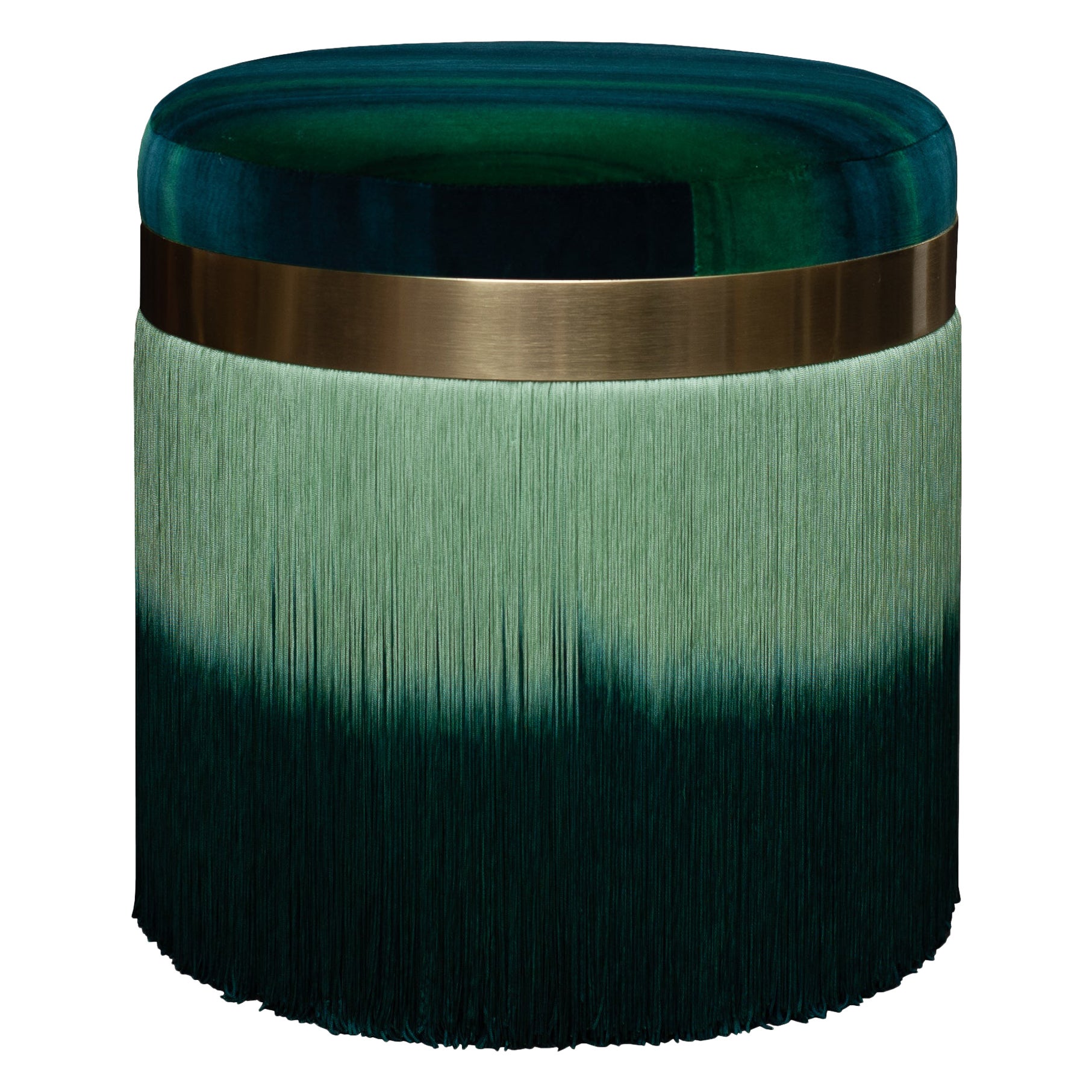 Sparkle Bean Green Ottoman with Gold and Green Fringe For Sale at 1stDibs