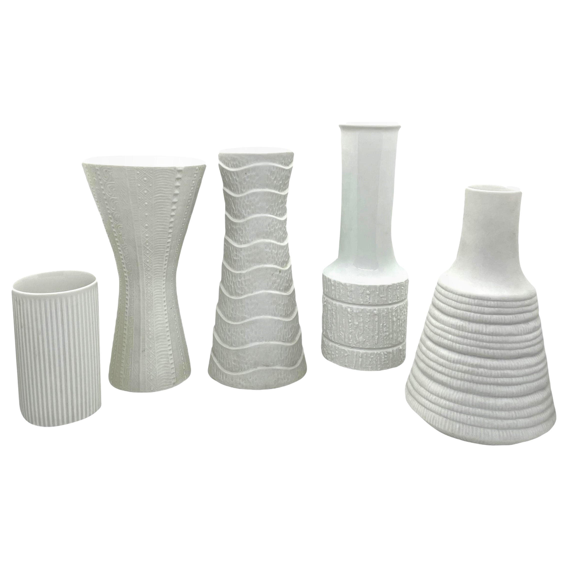 Set of Eight German Vintage Textured White Porcelain Vases at 1stDibs