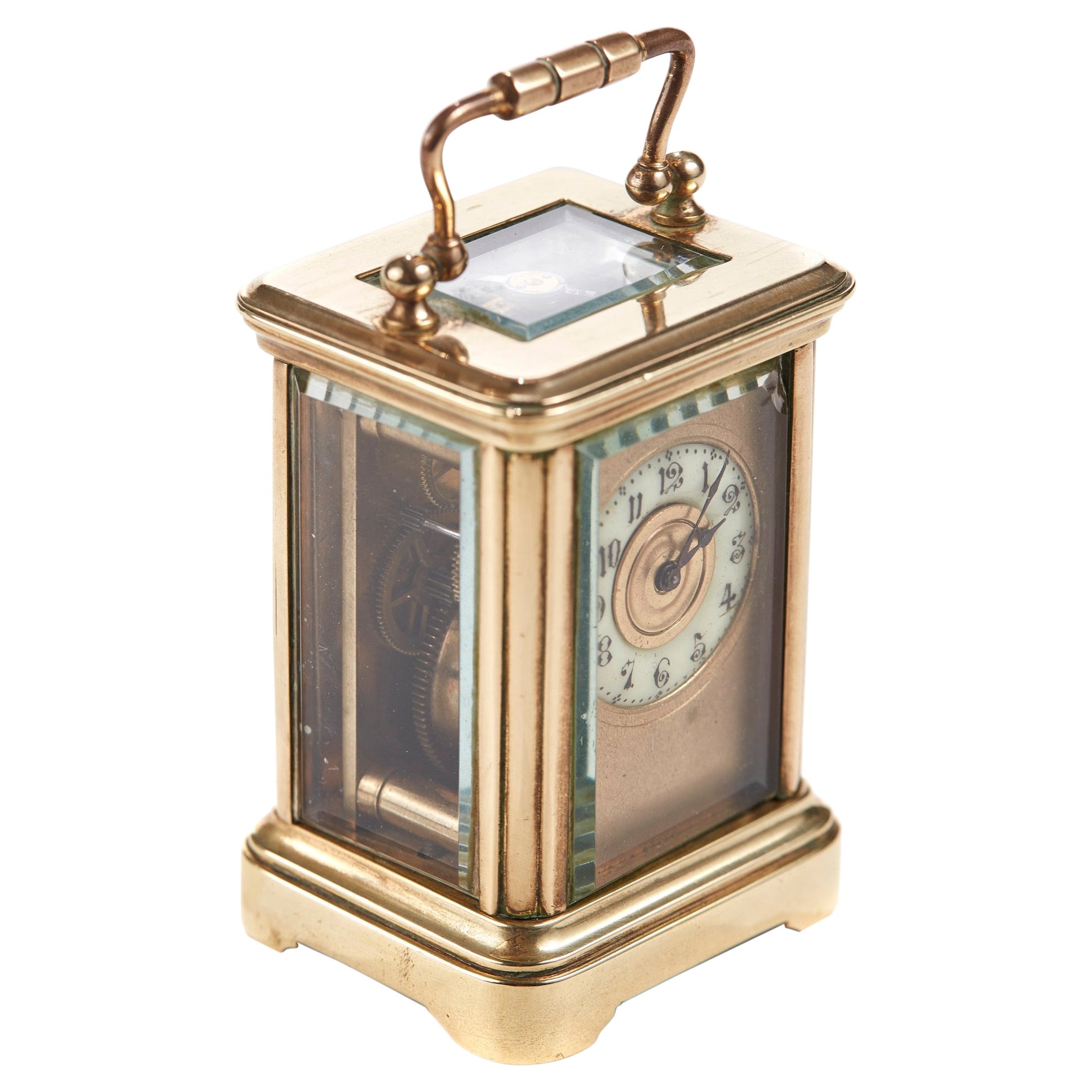 French Brass Cased Carriage Clock Standing on Bun Feet For Sale at 1stDibs