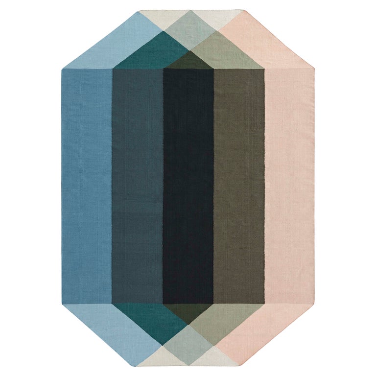 Kilim Technique Diamond Small Rug in Nude-Petrol by Charlotte Lancelot ...