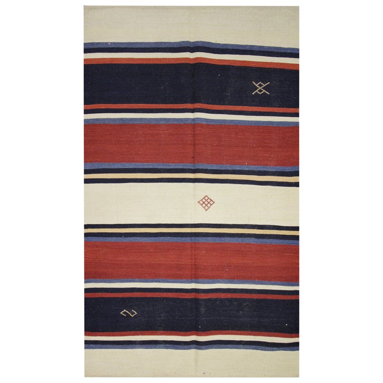 Modern Striped Kilims Rug Blue Red Kilim Rugs Wool Flat-Weave Carpet ...