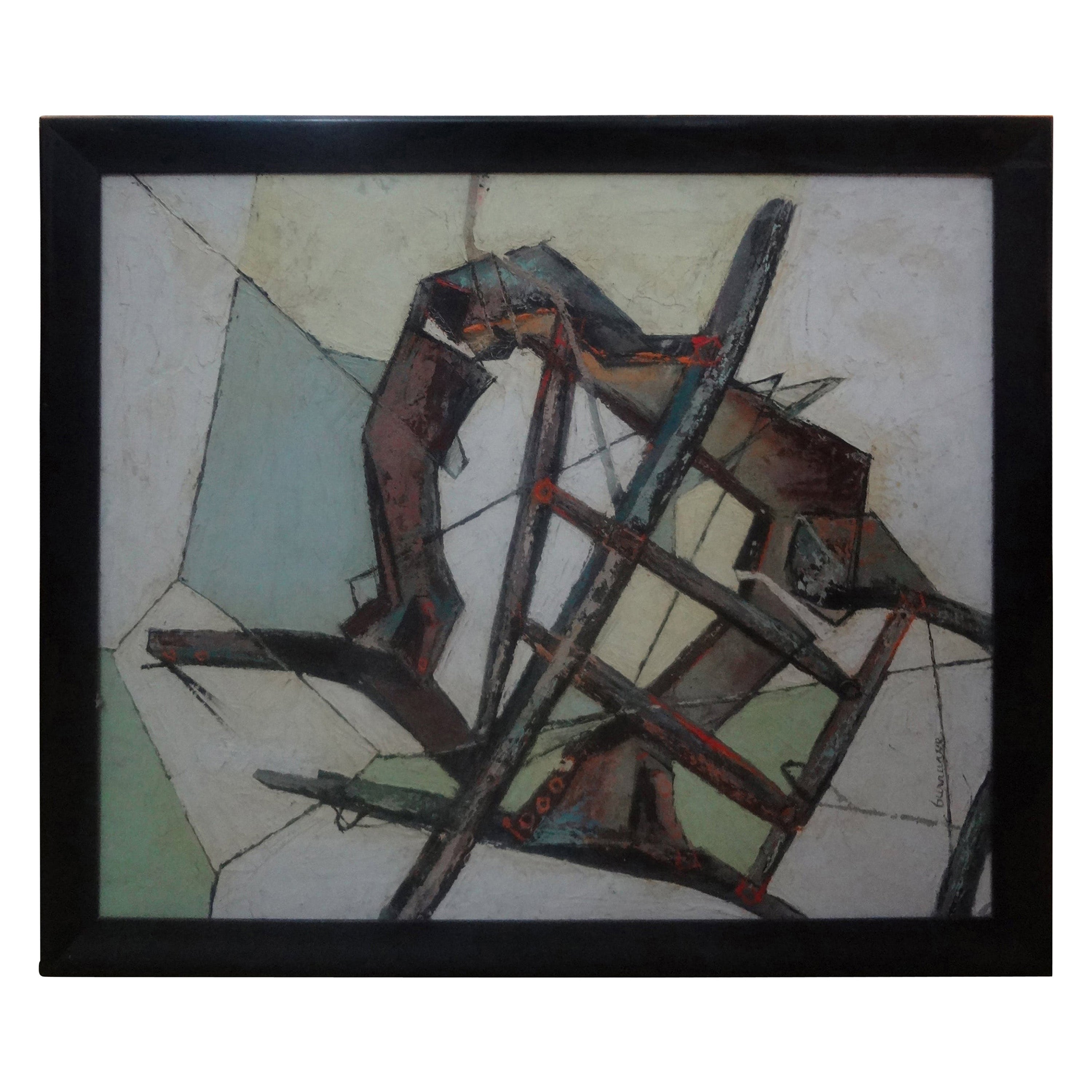 Mid-Century Modern Abstract Oil on Canvas For Sale at 1stDibs