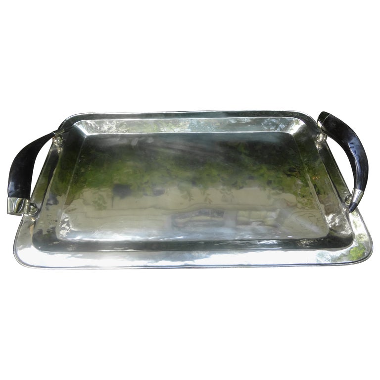 Vintage Italian Silver Plated Tray with Horn Handles at 1stDibs