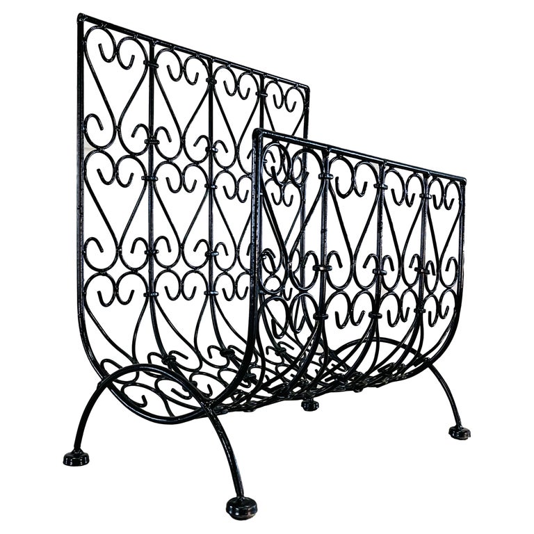 1960s Black Scroll Metal Magazine Rack at 1stDibs