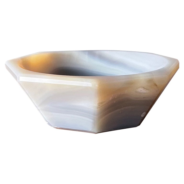 Polished Octagonal Stone Bowl circa 1980s For Sale at 1stDibs