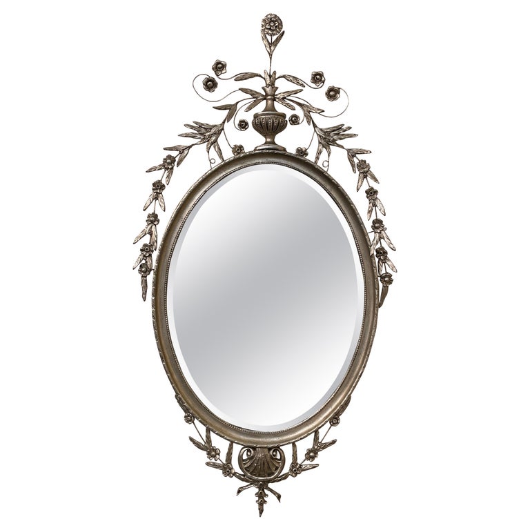 Silver Gilt Adams Style Oval Mirror by Decorative Arts Studio at 1stDibs