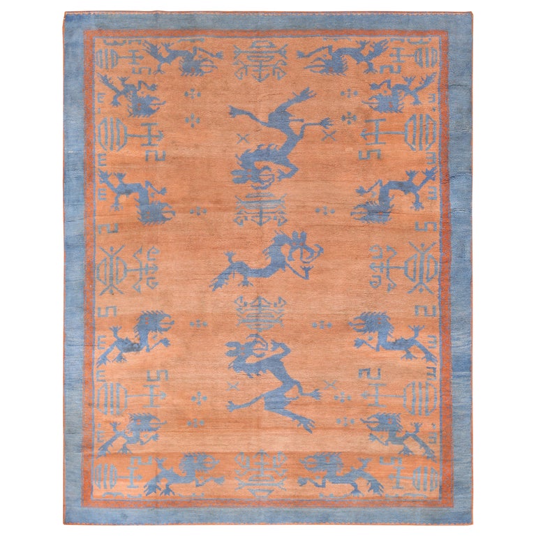 Vintage Asian Dragon Design Cotton Agra Rug. 7 ft x 8 ft 9 in at 1stDibs