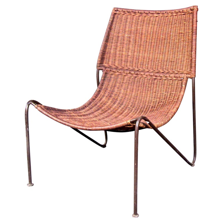 Vintage Modern Woven Rush Lounge Chair at 1stDibs
