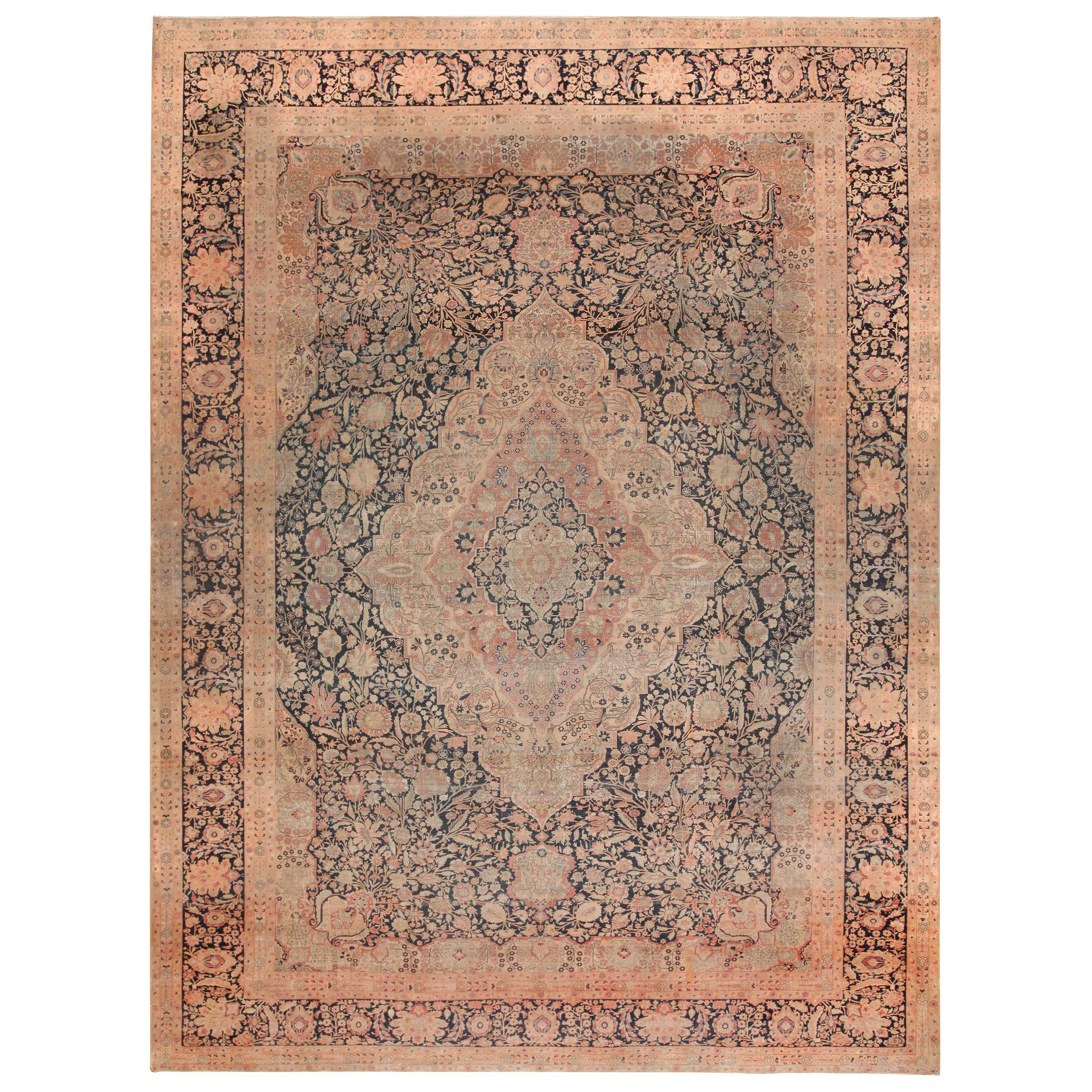 Antique Persian Kashan Large Rug For Sale at 1stDibs