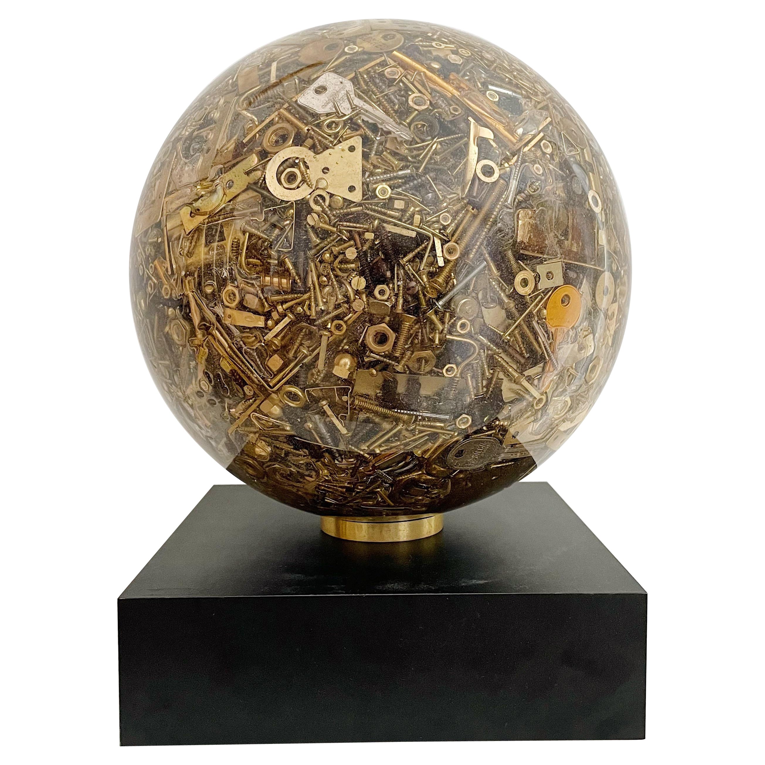 1960's Lucite Sphere Sculpture Containing Vintage Hardware at 1stDibs