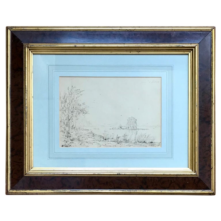 Italian Ink Drawing of Island Palace La Casina Vanvitelliana sul Lago ...