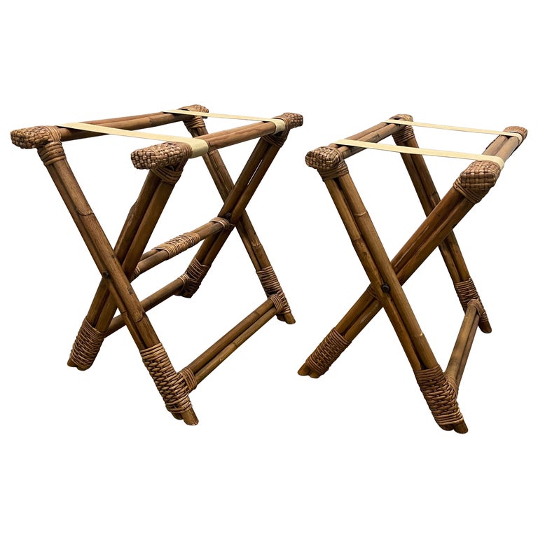 Pair of Vintage Bamboo and Leather Luggage Racks at 1stDibs