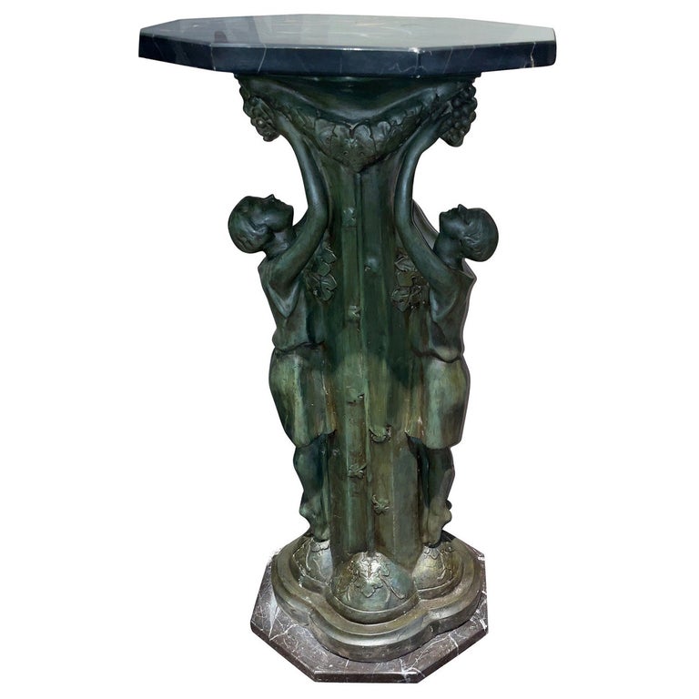 French Sculptural Table Two Women 1925 Floral Marble For Sale at 1stDibs