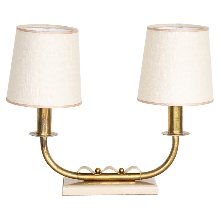 French Brass Two-Arm Table Lamp at 1stDibs