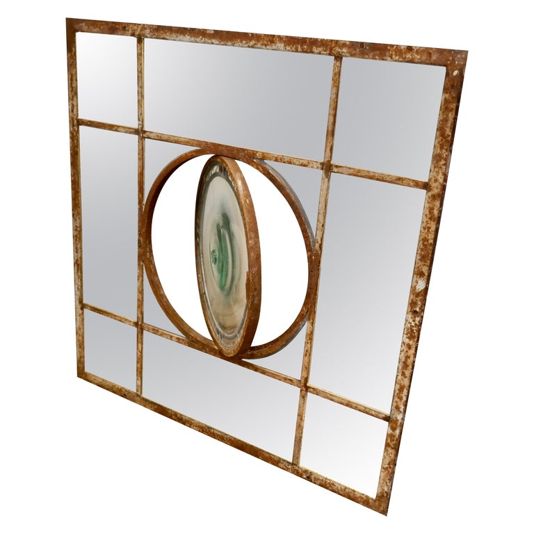 Large 19th Century Industrial Window Mirror with Central Leaded Bottle ...
