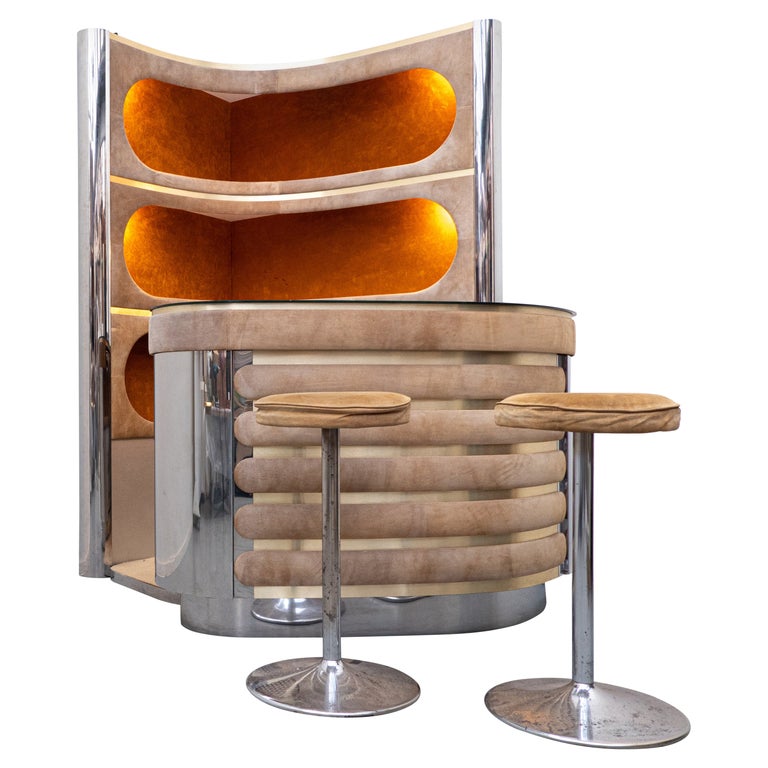 Mid-Century Modern Suede Bar by Willy Rizzo, Italy, 1970s at 1stDibs