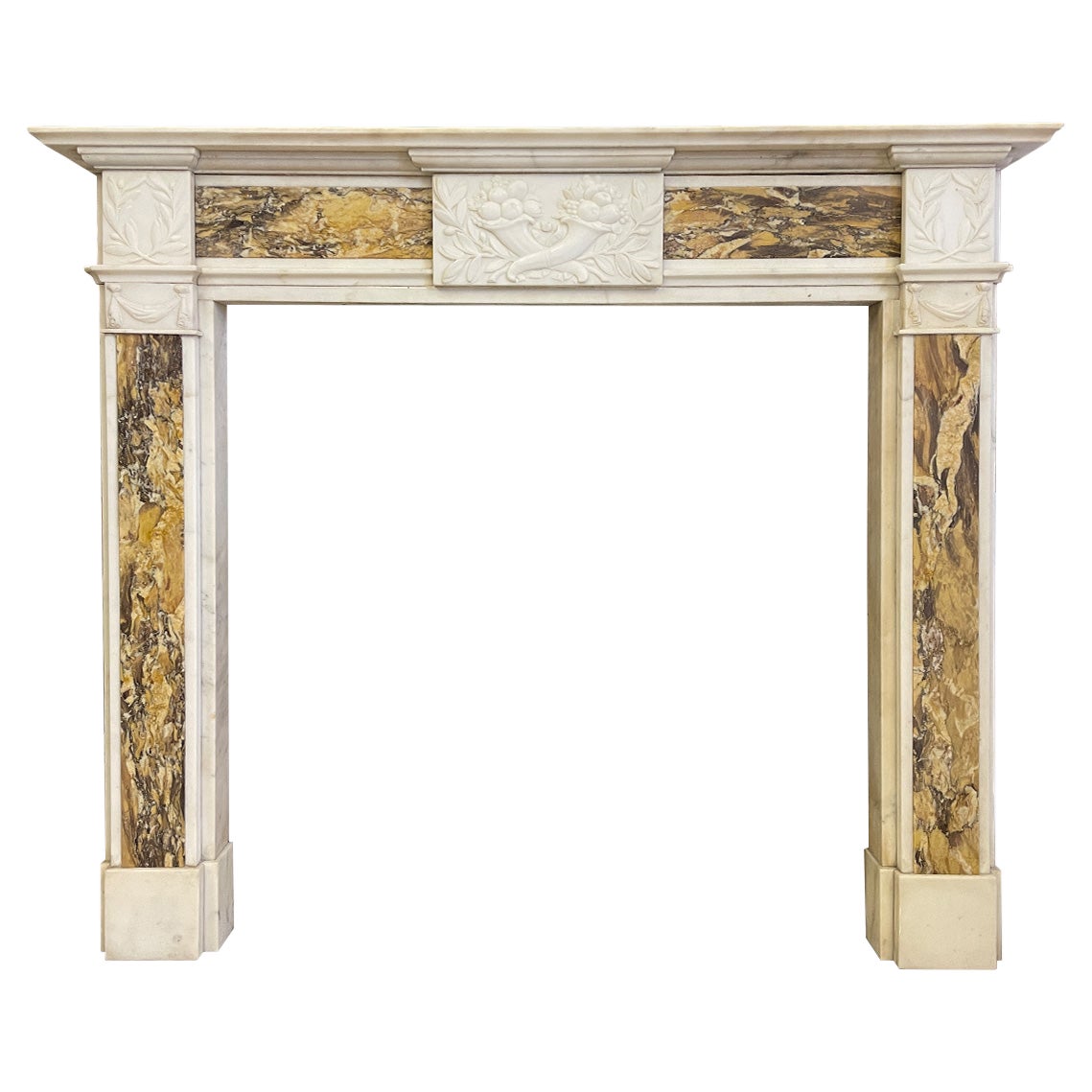 Georgian Style Statuary White and Siena Marble Fireplace Mantel at 1stDibs