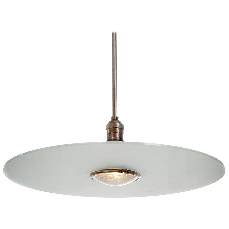 Simple and Elegant Frosted Glass Disc Pendent For Sale at 1stDibs