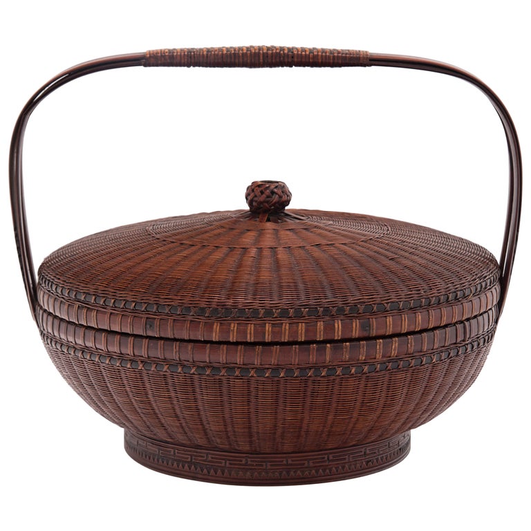 Chinese Smoked Bamboo Fruit Basket, c. 1900 at 1stDibs