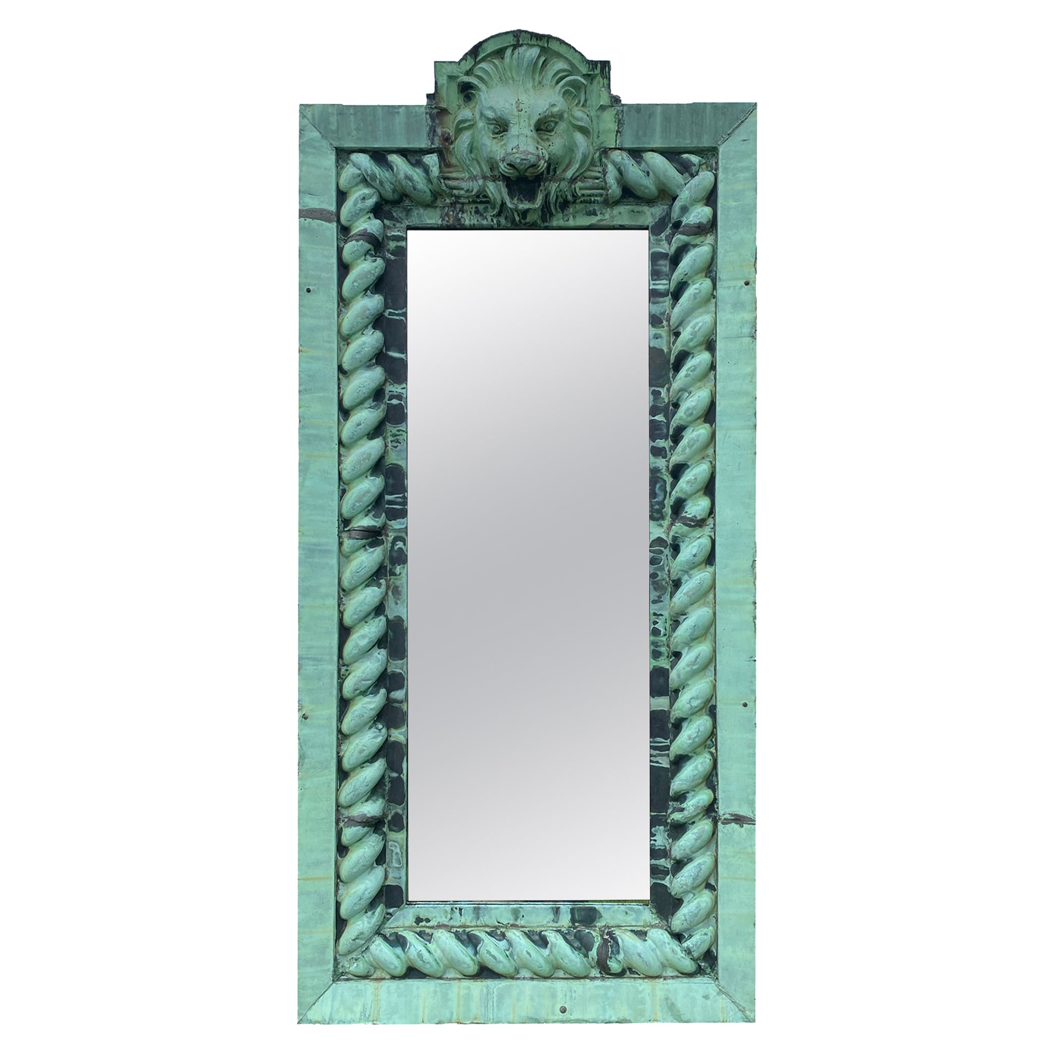 Massive Copper Lion Head Cornice Mirror Oversized from NYC Buildings w ...