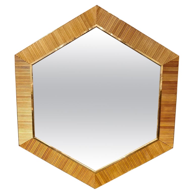 Vintage Italian Bamboo and Brass Hex Mirrors at 1stDibs