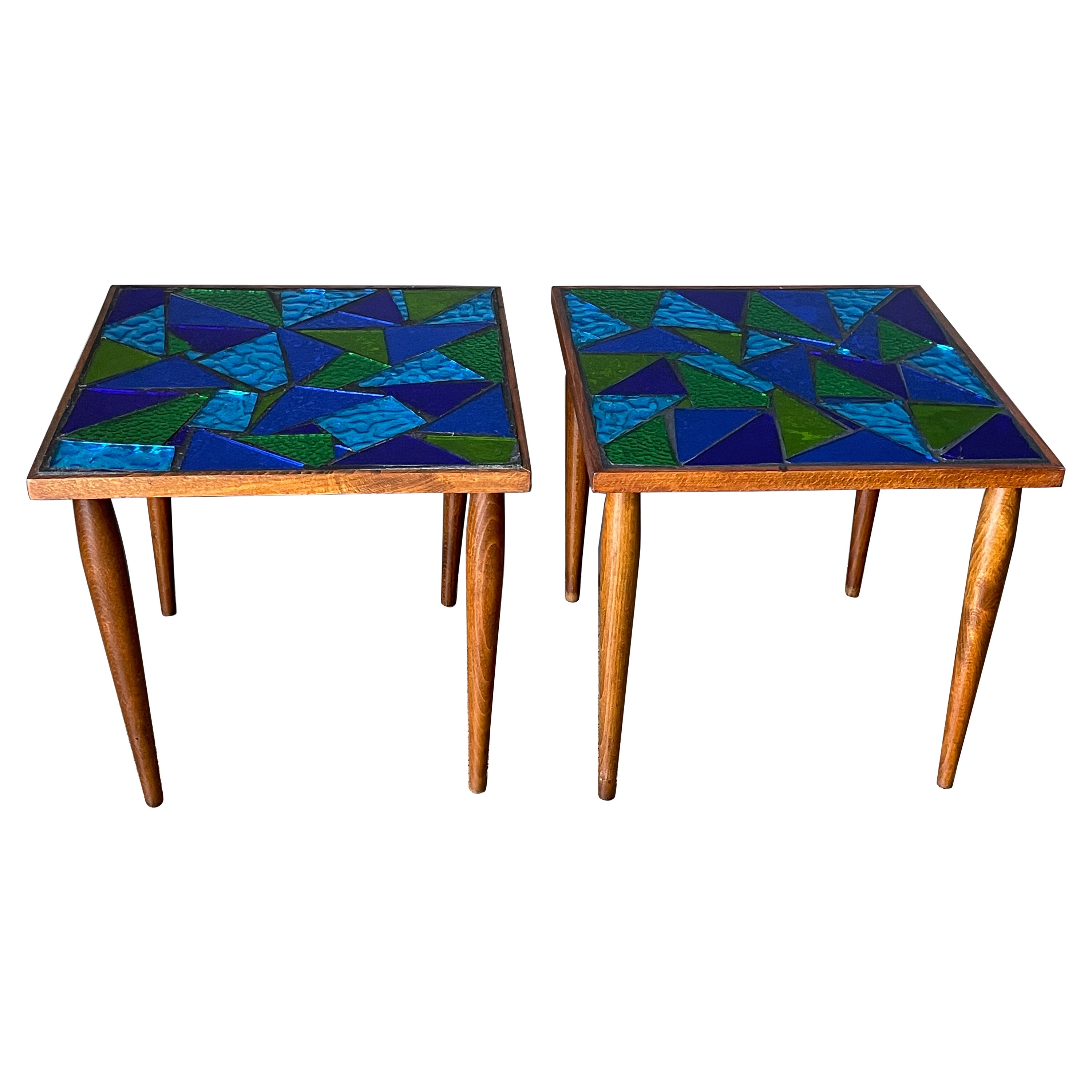 Pair of Mid Century Side Tables with tile Inserts at 1stDibs