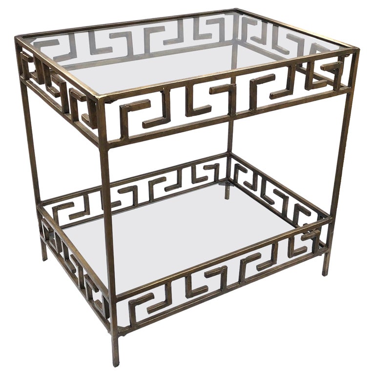 Vintage Bronze 2-Tiered Table with Greek Key Open Fretwork For Sale at ...