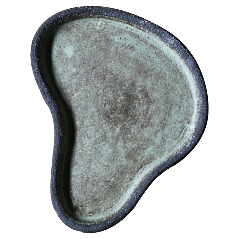 Free Form Puddle Plate in Black Truffle Clay and Matte Mint Green Glaze ...