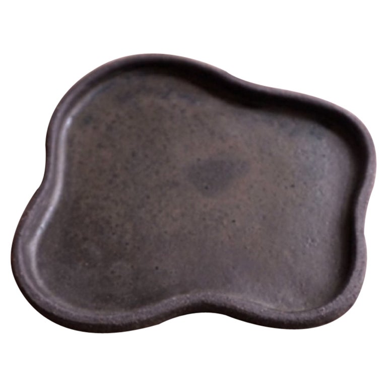 Free Form Puddle Plate in Black Truffle Clay with Matte Midnight Blue ...