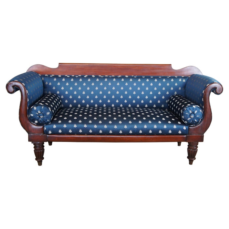 Antique American Empire Federal Mahogany Scalamandre Parlor Settee Sofa ...
