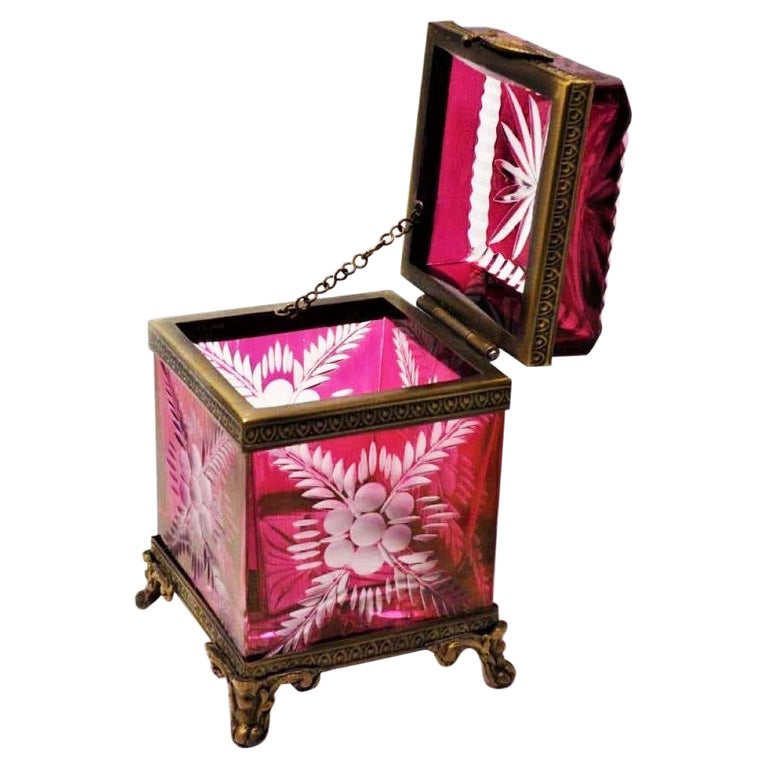 Late 19th Century French Ruby to Clear Cut Crystal Bronze-Mounted Box ...