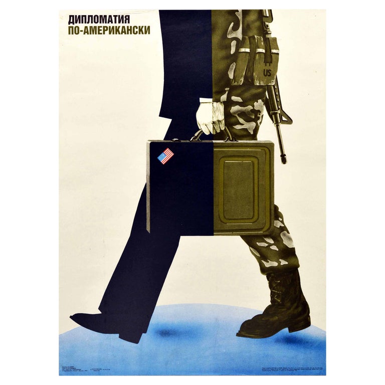 Original Vintage USSR Cold War Poster Diplomacy American Way US Soldier ...